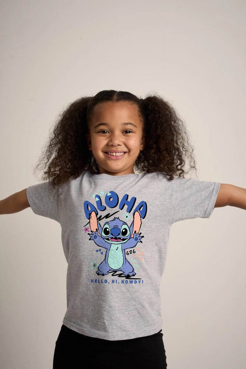 Disney Stitch Girls Grey T-Shirt – Aloha Cotton Tee | Brand Threads